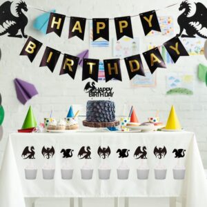 Dragon Birthday Party Decorations Dungeons and Dragons Theme Fantasy Party Supplies Including Dragon Cake Decoration and Toppers, Dragon Balloon Garland and Birthday Banner