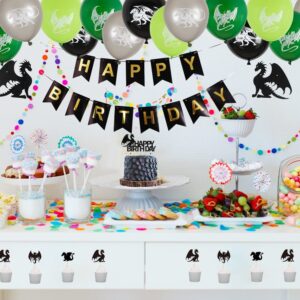 Dragon Birthday Party Decorations Dungeons and Dragons Theme Fantasy Party Supplies Including Dragon Cake Decoration and Toppers, Dragon Balloon Garland and Birthday Banner