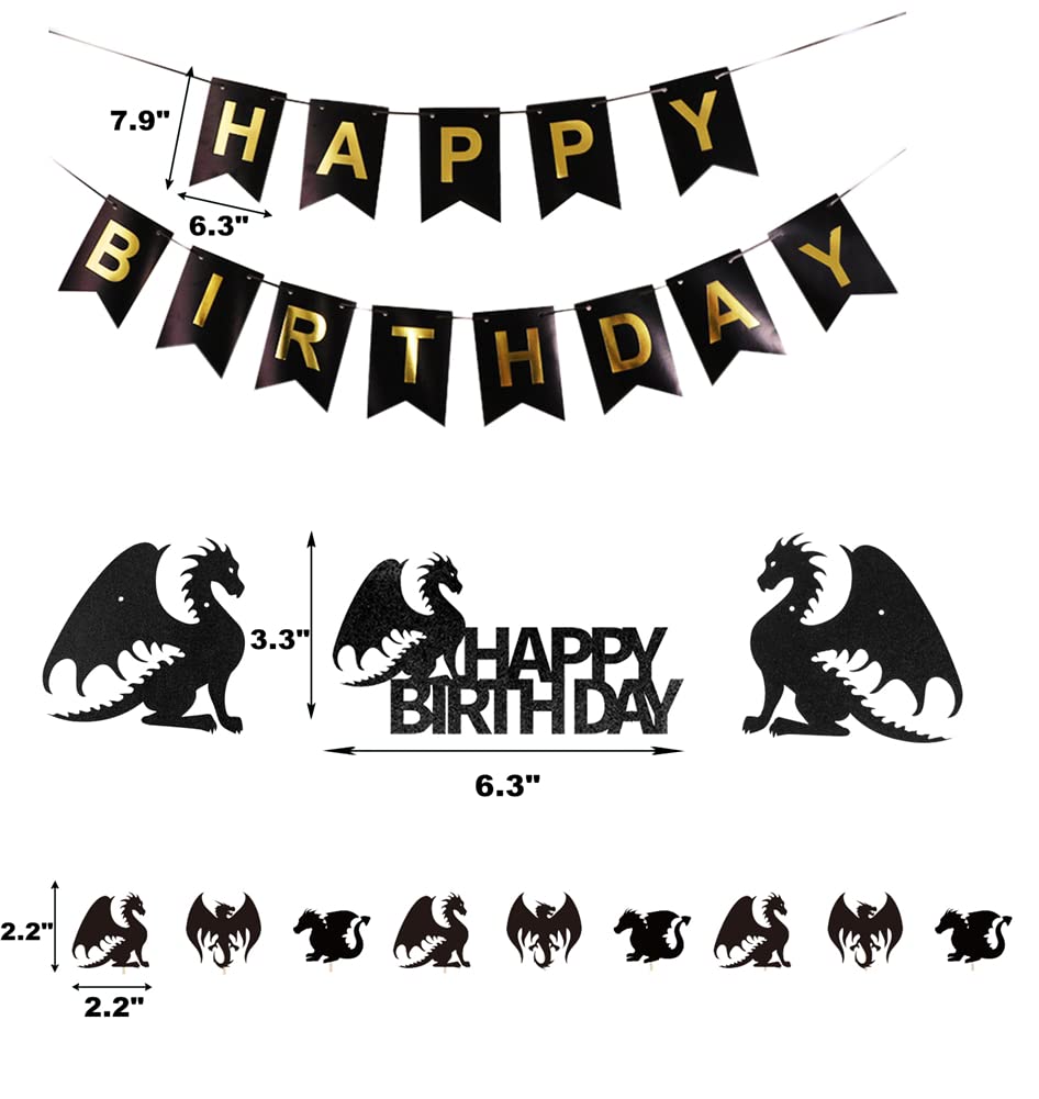 Dragon Birthday Party Decorations Dungeons and Dragons Theme Fantasy Party Supplies Including Dragon Cake Decoration and Toppers, Dragon Balloon Garland and Birthday Banner