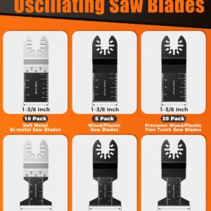 Kyoffiie 60Pcs Oscillating Tool Blades, Universal Metal Wood Plastic Multitool Blades Quick Release Saw Blades Compatible with Fein Multimaster, Milwaukee, Makita, Bosch, Dewalt, Ryobi, Craftsman