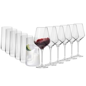 krosno glasses set | 6x red wine glasses 16.6 oz + 6x tall water juice drinking glasses 18.3 oz | crystal glass | perfect for home, restaurants and parties | dishwasher safe