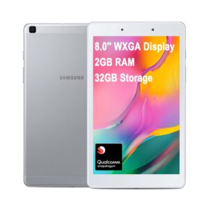 samsung galaxy tab a tablet computer 8.0'' wxga (1280 x 800) display 4-core qualcomm snapdragon 429 2gb ram 32gb storage 5100mah battery android os silver