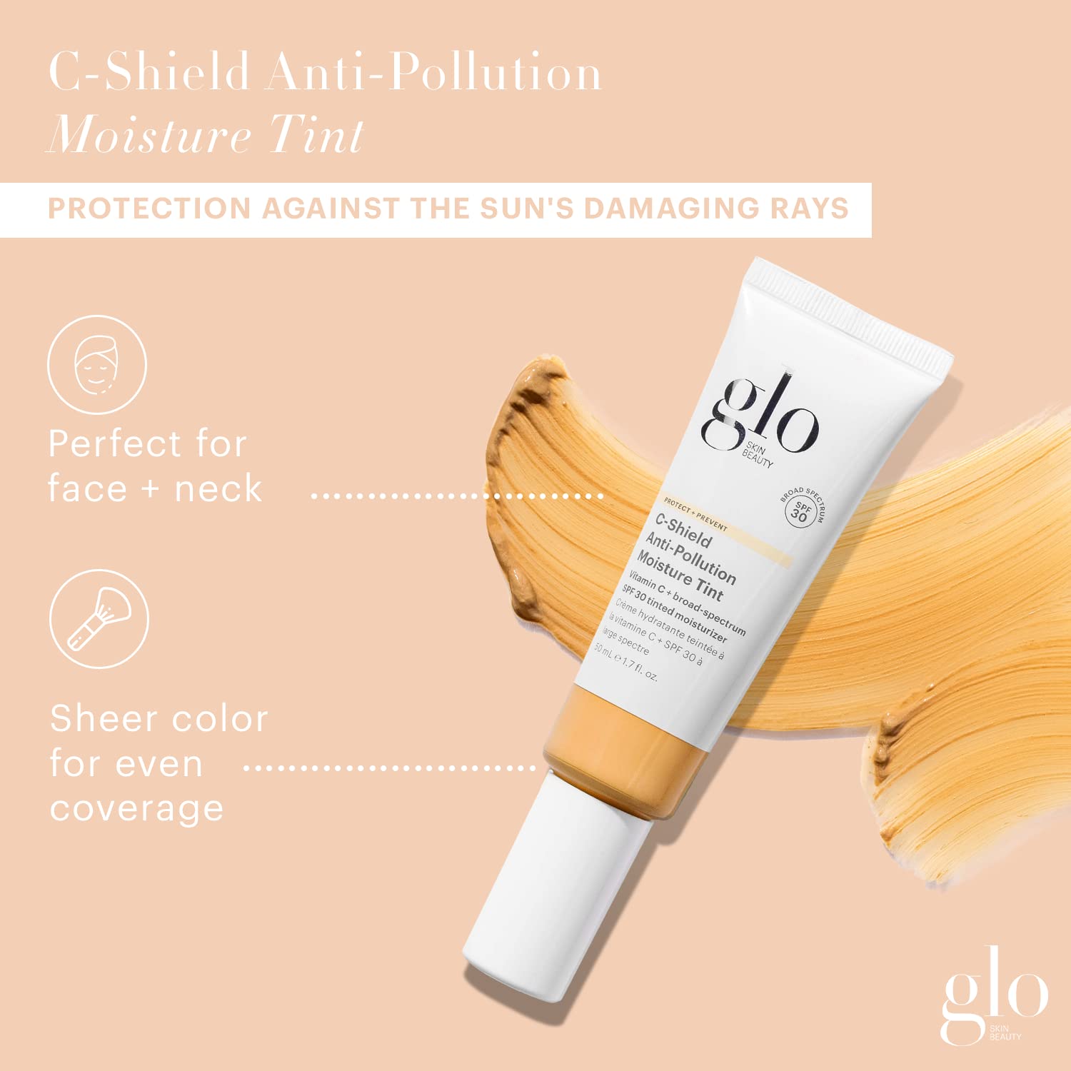 Glo Skin Beauty C-Shield Anti-Pollution Moisture Tint - Tinted Moisturizer With SPF 30 for Face, Broad Spectrum Protection & Vitamin C, 1.7 Oz (5W-Medium)