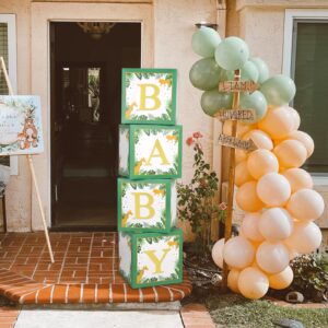 Safari Baby Shower Decorations Box - Green Jungle Animal Baby Boxes with Gold Letters, Party Boxes Block for Safari Jungle Baby Shower Dinosaur Birthday Party Supplies Boy Girl Photo Props Backdrop