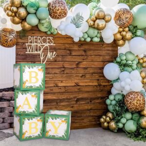 Safari Baby Shower Decorations Box - Green Jungle Animal Baby Boxes with Gold Letters, Party Boxes Block for Safari Jungle Baby Shower Dinosaur Birthday Party Supplies Boy Girl Photo Props Backdrop