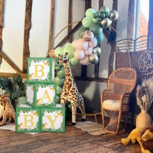 Safari Baby Shower Decorations Box - Green Jungle Animal Baby Boxes with Gold Letters, Party Boxes Block for Safari Jungle Baby Shower Dinosaur Birthday Party Supplies Boy Girl Photo Props Backdrop