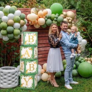 Safari Baby Shower Decorations Box - Green Jungle Animal Baby Boxes with Gold Letters, Party Boxes Block for Safari Jungle Baby Shower Dinosaur Birthday Party Supplies Boy Girl Photo Props Backdrop