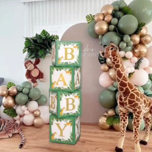 Safari Baby Shower Decorations Box - Green Jungle Animal Baby Boxes with Gold Letters, Party Boxes Block for Safari Jungle Baby Shower Dinosaur Birthday Party Supplies Boy Girl Photo Props Backdrop