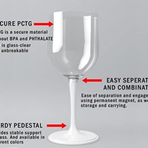 BOSO Portable Collapsible Wine Glass-Unbreakable, Shatterproof Clear Plastic Wine Glass-BPA FREE, Dishwasher Safe, Detachable Stem Wine Cup-Perfect Camping, , and Travel (white color), D8.0*H11.0CM