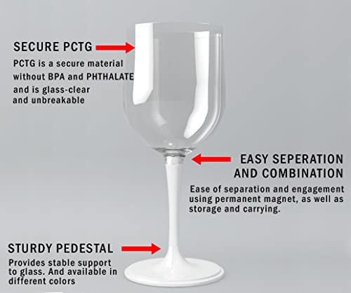 BOSO Portable Collapsible Wine Glass-Unbreakable, Shatterproof Clear Plastic Wine Glass-BPA FREE, Dishwasher Safe, Detachable Stem Wine Cup-Perfect Camping, , and Travel (white color), D8.0*H11.0CM