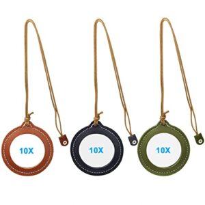 3pcs leather necklace magnifying glass, 10x reading magnifier for seniors & kids, 80mm magnifying lens for book newspapers reading,inspection, coins, jewelry, exploring