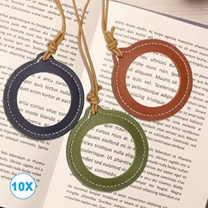 3Pcs Leather Necklace Magnifying Glass, 10X Reading Magnifier for Seniors & Kids, 80MM Magnifying Lens for Book Newspapers Reading,Inspection, Coins, Jewelry, Exploring