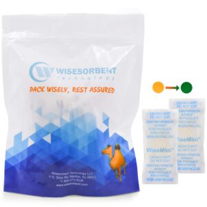 wisesorb silica gel packs, 0.5 gram 300 pack dessicant packets for storage, color indicating silica packets, non-woven paper moisture absorbers for food storage, food grade dehumidifiers