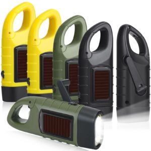 6 pcs hand crank solar powered flashlights emergency rechargeable led flashlights handheld flashlights for emergencies survival gear outdoor sports camping hiking backpack safety, green yellow black