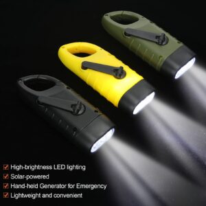 6 Pcs Hand Crank Solar Powered Flashlights Emergency Rechargeable LED Flashlights Handheld Flashlights for Emergencies Survival Gear Outdoor Sports Camping Hiking Backpack Safety, Green Yellow Black