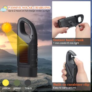 6 Pcs Hand Crank Solar Powered Flashlights Emergency Rechargeable LED Flashlights Handheld Flashlights for Emergencies Survival Gear Outdoor Sports Camping Hiking Backpack Safety, Green Yellow Black