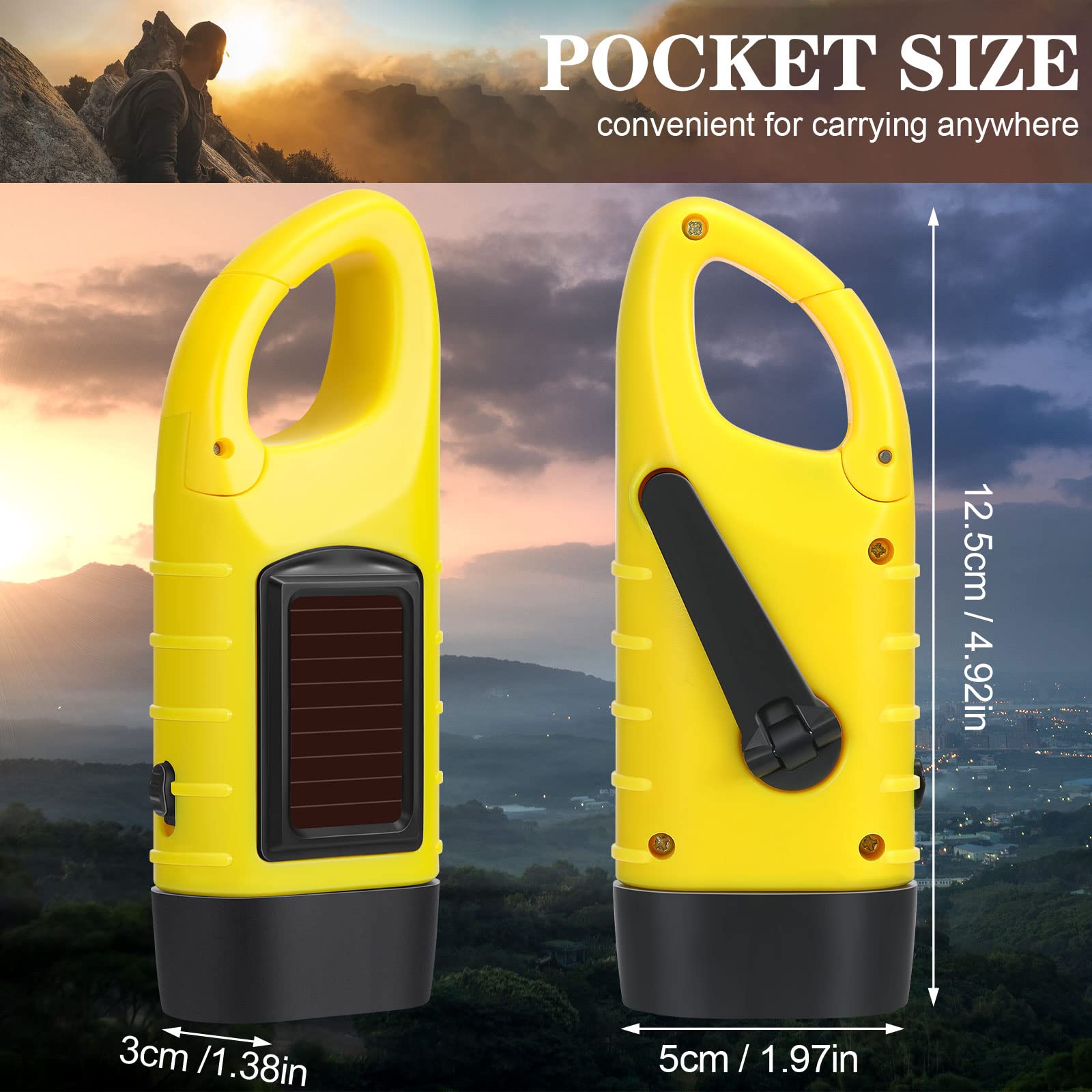 6 Pcs Hand Crank Solar Powered Flashlights Emergency Rechargeable LED Flashlights Handheld Flashlights for Emergencies Survival Gear Outdoor Sports Camping Hiking Backpack Safety, Green Yellow Black