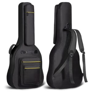 cahaya 44 inch guitar bag multi-pockets for jumbo and dreadnought yellow line guitar case 0.47in thick padding water resistent dual adjustable shoulder strap gig bag with back hanger loop cy0284