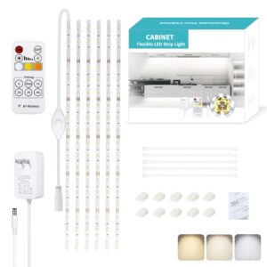 lltop under cabinet lighting, tunable white 3 color 6 pcs led counter strip lights with remote control dimmer and adapter dimmable closet lights kit for kitchen, bedroom, shelf, showcase, tv back