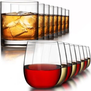 bravario unbreakable glasses bundle | 8 wine, 8 whiskey | shatterproof 100% tritan plastic | dishwasher-safe | bpa-free | awesome for indoor & outdoor, gifts & holidays