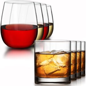 bravario unbreakable glasses bundle | 4 wine, 4 whiskey | shatterproof 100% tritan plastic | dishwasher-safe | bpa-free | awesome for indoor & outdoor, gifts & holidays