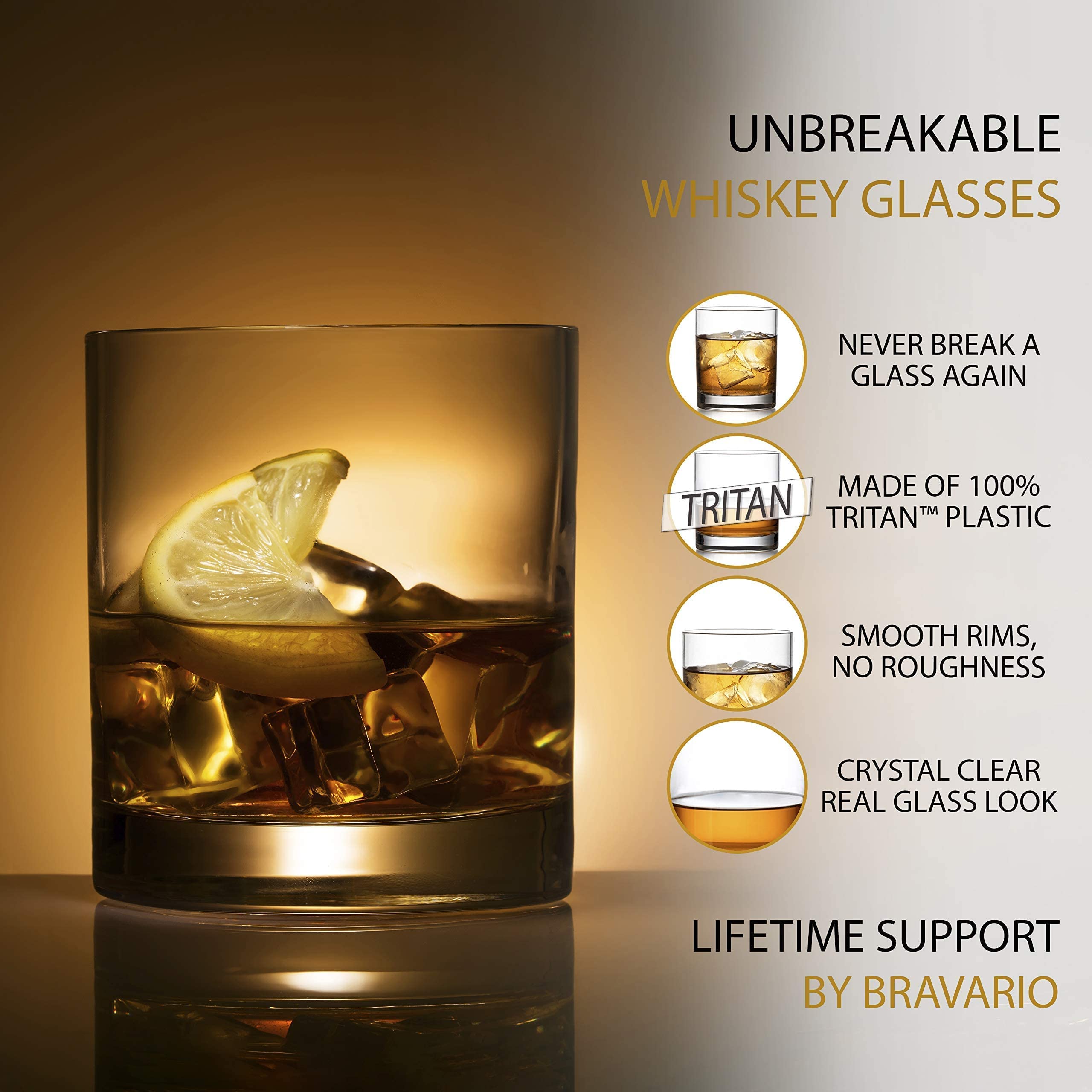 Bravario Unbreakable Glasses Bundle | 4 Wine, 4 Whiskey | Shatterproof 100% Tritan Plastic | Dishwasher-Safe | BPA-free | Awesome for Indoor & Outdoor, Gifts & Holidays