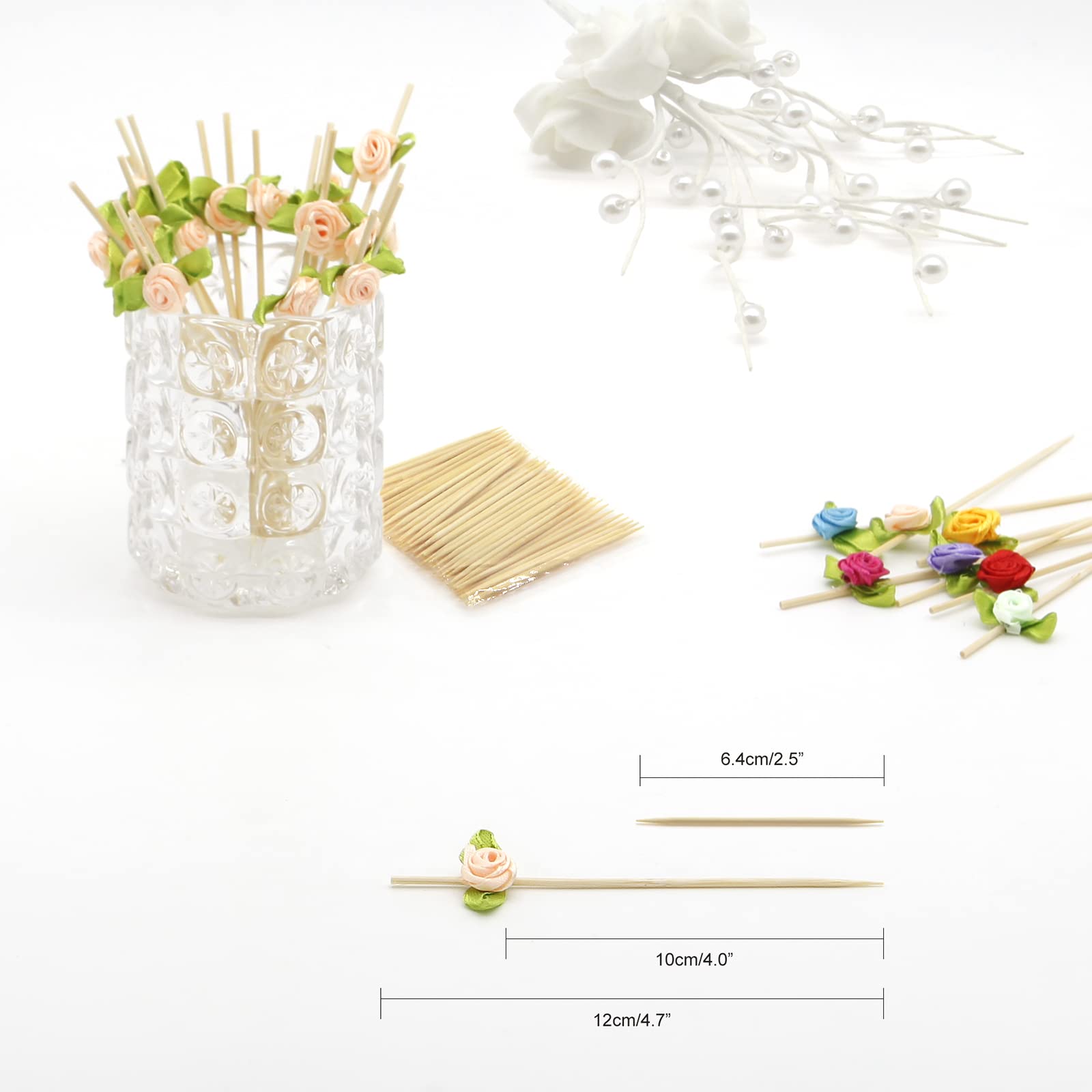 Minisland Pink Rose Flower Fancy Toothpicks for Appetizers 4.7 Inch Long Bamboo Cocktail Picks Bridal Shower Wedding Valentines Party Food Fruit Drinks Decorative Skewer Sticks 100 Counts –MSL222