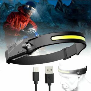 everlyte headlamp rechargeable 230° wide beam head lamp led with motion sensor, odelfistrip light pro headlamp, weatherproof, lightweight head light flashlight for hardhat, camping, running, hiking