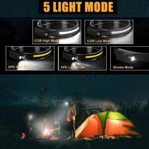 Everlyte Headlamp Rechargeable 230° Wide Beam Head Lamp LED with Motion Sensor, Odelfistrip Light Pro Headlamp, Weatherproof, Lightweight Head Light Flashlight for Hardhat, Camping, Running, Hiking