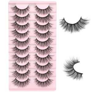 fanxiton false eyelashes natural look wispy faux mink lashes fluffy 16mm cat eye 3d fake eyelashes 10 pairs pack