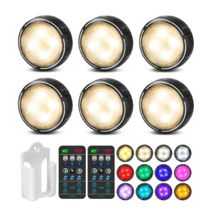 led puck lights with remote control, battery operated wireless closet lights, under cabinet lighting stick on tap push lights, color changing under counter lights for kitchen, 6 pack - black