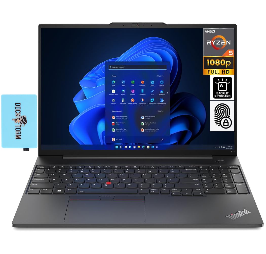 Lenovo ThinkPad E16 Home & Business Laptop (AMD Ryzen 5 7530U 6-Core, 24GB RAM, 512GB PCIe SSD, AMD Radeon, 15.6" 60Hz Full HD (1920x1080), WiFi, BT, Fingerprint, Backlit, Webcam, Win 10 Pro) wi/Hub