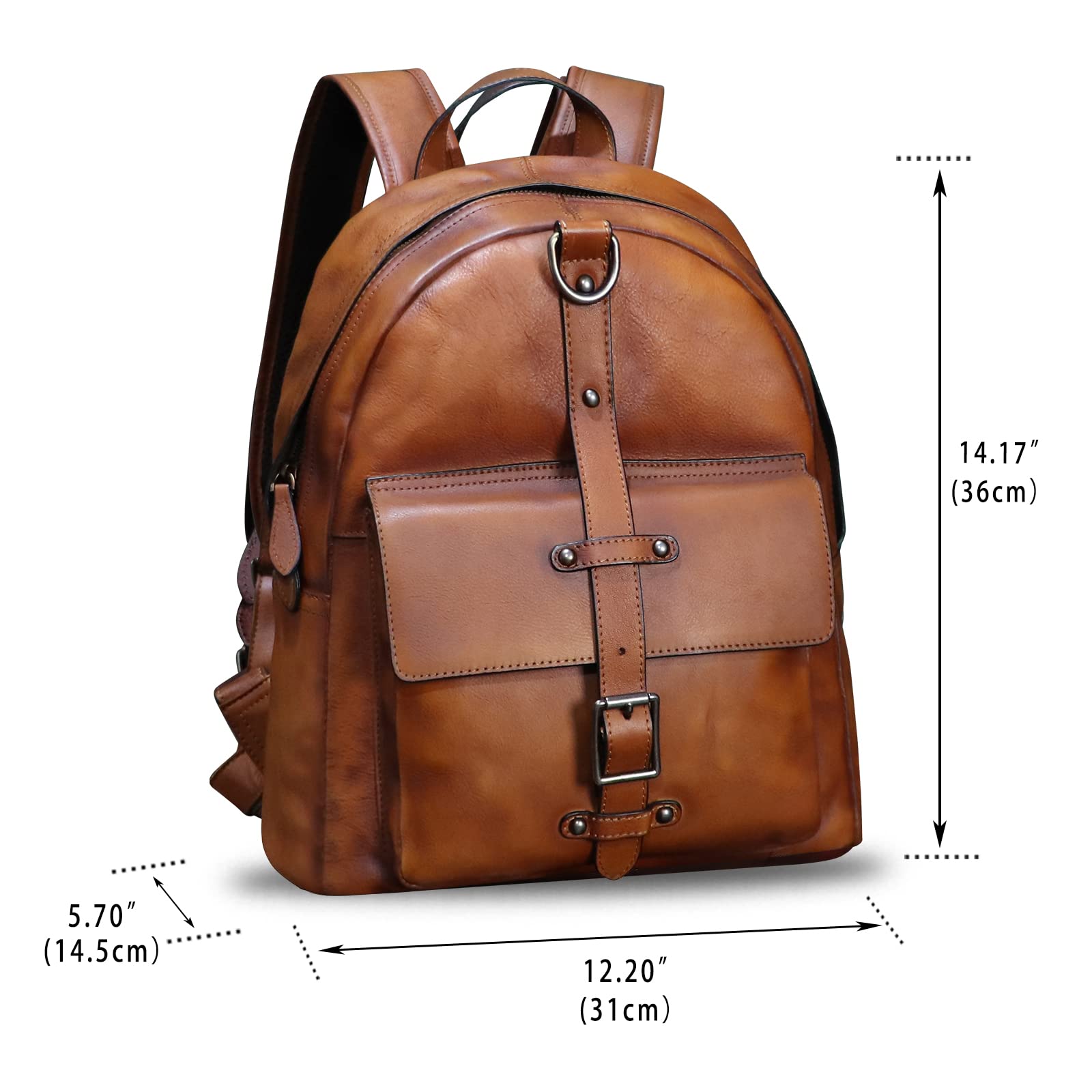 LRTO Genuine Leather Backpack for Women Vintage Travel Daypack Casual College Backbag Handmade Cowhide Rucksack (Brown) Medium