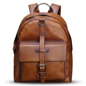 LRTO Genuine Leather Backpack for Women Vintage Travel Daypack Casual College Backbag Handmade Cowhide Rucksack (Brown) Medium