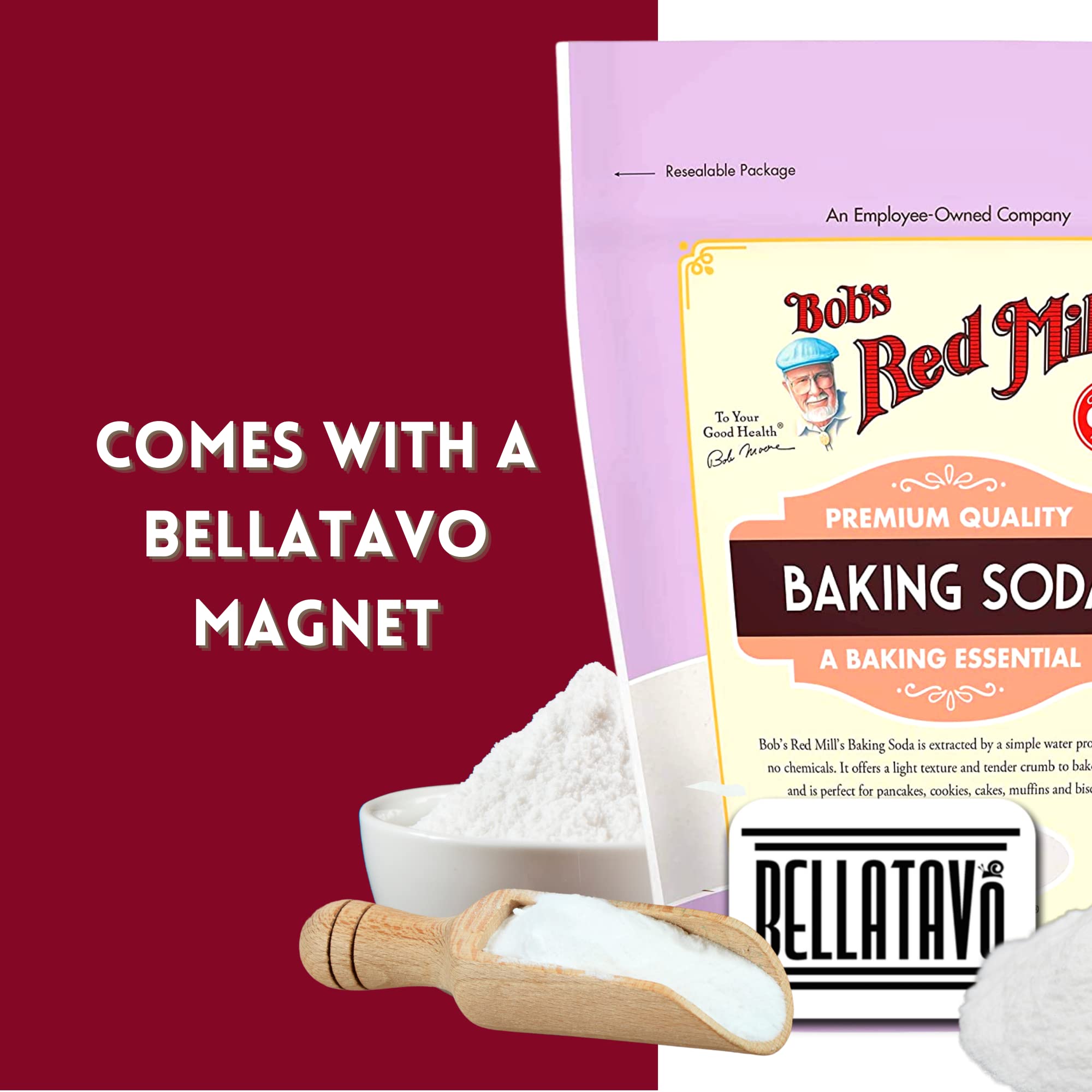 Gluten Free Baking Soda Bundle. Includes 1-16 Oz Resealable Bag of Bobs Red Mill Baking Soda. Bobs Red Mill Baking Soda is Certified Gluten Free, Non GMO & Kosher Comes with a BELLATAVO Fridge Magnet!