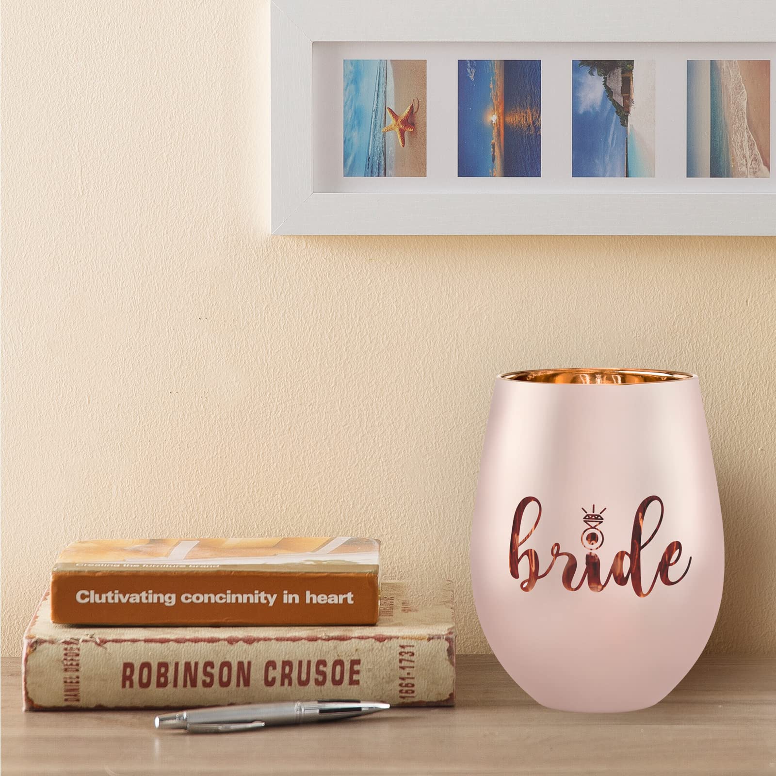 homeconlin Bride Gifts - Bridal Shower Gift - Bride Wine Glass - Gifts for Bride to be, Newly Engaged,Wedding, Engagement, Bachelorette Rose Gold