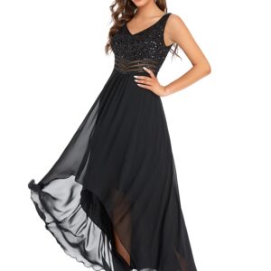 Ever-Pretty Women's A-Line High Low Sequin Chiffon Floor Length Prom Gowns Black US8