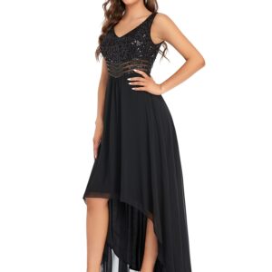 Ever-Pretty Women's A-Line High Low Sequin Chiffon Floor Length Prom Gowns Black US8