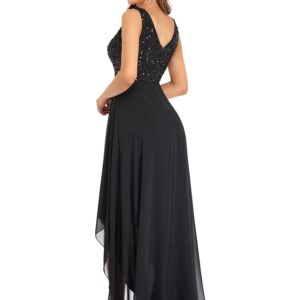 Ever-Pretty Women's A-Line High Low Sequin Chiffon Floor Length Prom Gowns Black US8