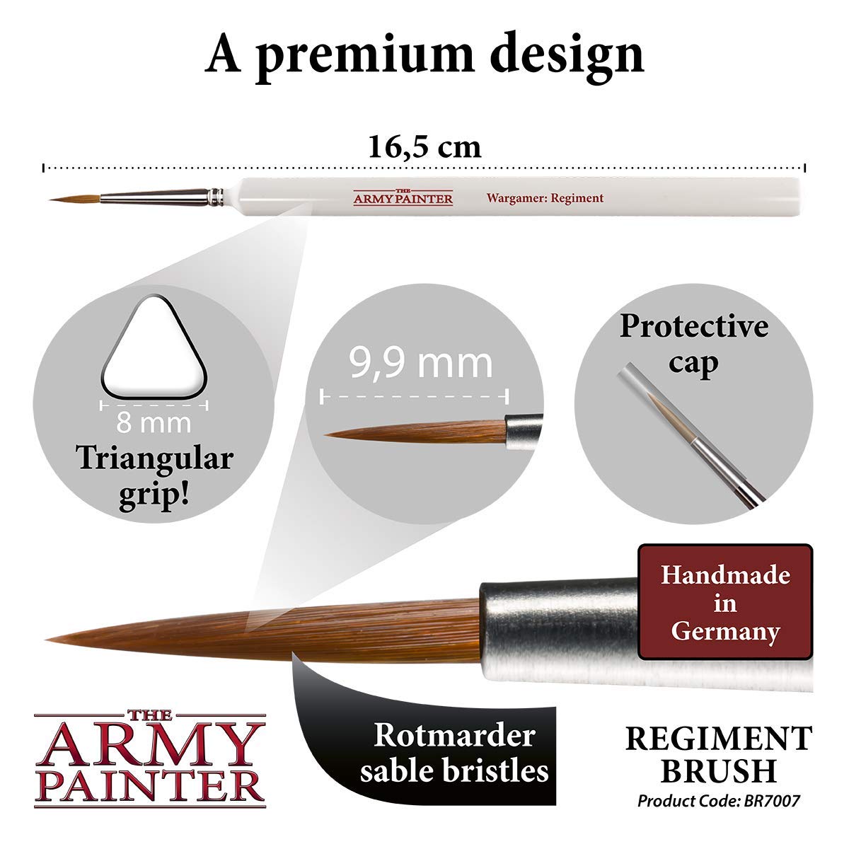 The Army Painter Wargamer: 3pcs Regiment - Rotmarder Sable Miniature Paint Brush Set Rotmarder - Fine Detail Paint Brush, Basecoat Brush for Wargames, Paint Brushes for Miniature Painting & Paint Sets