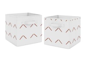 sweet jojo designs orange arrow foldable fabric storage cube bins boxes organizer toys kids baby childrens - set of 2 - rust white chevron geometric herringbone mod dino modern dinosaur boho dinosaurs