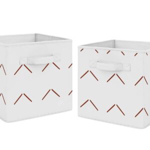 Sweet Jojo Designs Orange Arrow Foldable Fabric Storage Cube Bins Boxes Organizer Toys Kids Baby Childrens - Set of 2 - Rust White Chevron Geometric Herringbone Mod Dino Modern Dinosaur Boho Dinosaurs