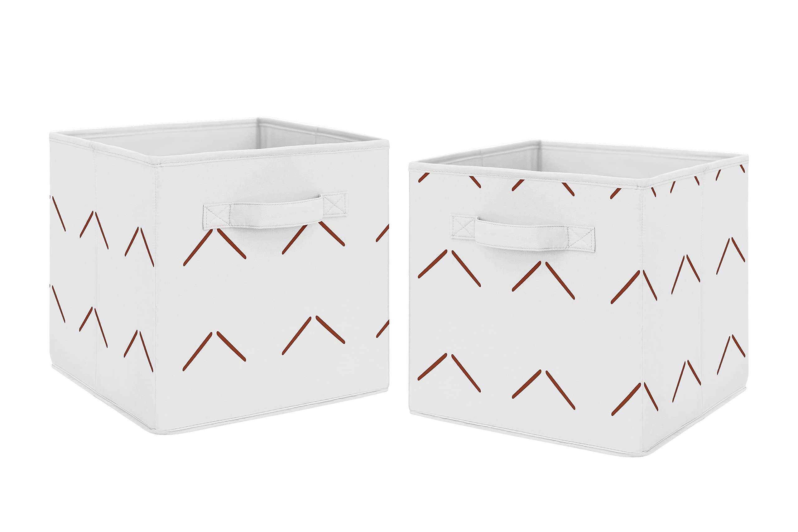 Sweet Jojo Designs Orange Arrow Foldable Fabric Storage Cube Bins Boxes Organizer Toys Kids Baby Childrens - Set of 2 - Rust White Chevron Geometric Herringbone Mod Dino Modern Dinosaur Boho Dinosaurs