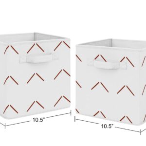 Sweet Jojo Designs Orange Arrow Foldable Fabric Storage Cube Bins Boxes Organizer Toys Kids Baby Childrens - Set of 2 - Rust White Chevron Geometric Herringbone Mod Dino Modern Dinosaur Boho Dinosaurs