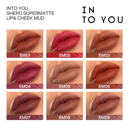 INTO YOU Matte Lipstick Lip Mud, Waterproof Long Lasting Smudge Proof Velvet Lip Stains, Multi-Purpose for Lip and Cheek, Non-Stick Cup Not Fade Lip Gloss Makeup Cosmetics Official Directly (EM05)