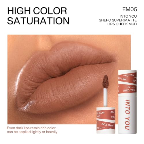 INTO YOU Matte Lipstick Lip Mud, Waterproof Long Lasting Smudge Proof Velvet Lip Stains, Multi-Purpose for Lip and Cheek, Non-Stick Cup Not Fade Lip Gloss Makeup Cosmetics Official Directly (EM05)