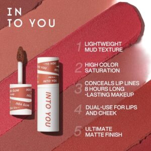 INTO YOU Matte Lipstick Lip Mud, Waterproof Long Lasting Smudge Proof Velvet Lip Stains, Multi-Purpose for Lip and Cheek, Non-Stick Cup Not Fade Lip Gloss Makeup Cosmetics Official Directly (EM05)