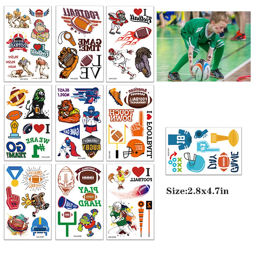 COOLI Football Game Face Temporary Tattoos Sticker 20Sheets Football Party Favor Supplies Super Bowl Birthday Party Decoration,Fan Games Event Tattoo Decorations for Adults and Children