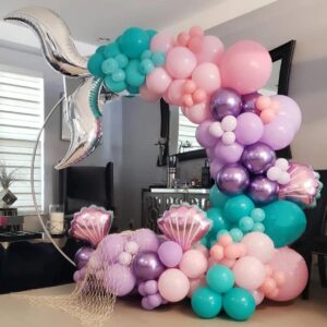 duile mermaid balloon garland arch kit mermaid balloons for girl metallic balloons mermaid birthday party decorations mermaid tail balloons baby shower party supplies