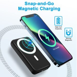 AOGUERBE Magnetic Wireless Portable Charger, 10000mAh Wireless Power Bank PD 22.5W Fast Charging with USB-C LED Display Mag-Safe Battery Pack Compatible for iPhone 15/14/13/12 Pro/Mini/Pro Max (Black)